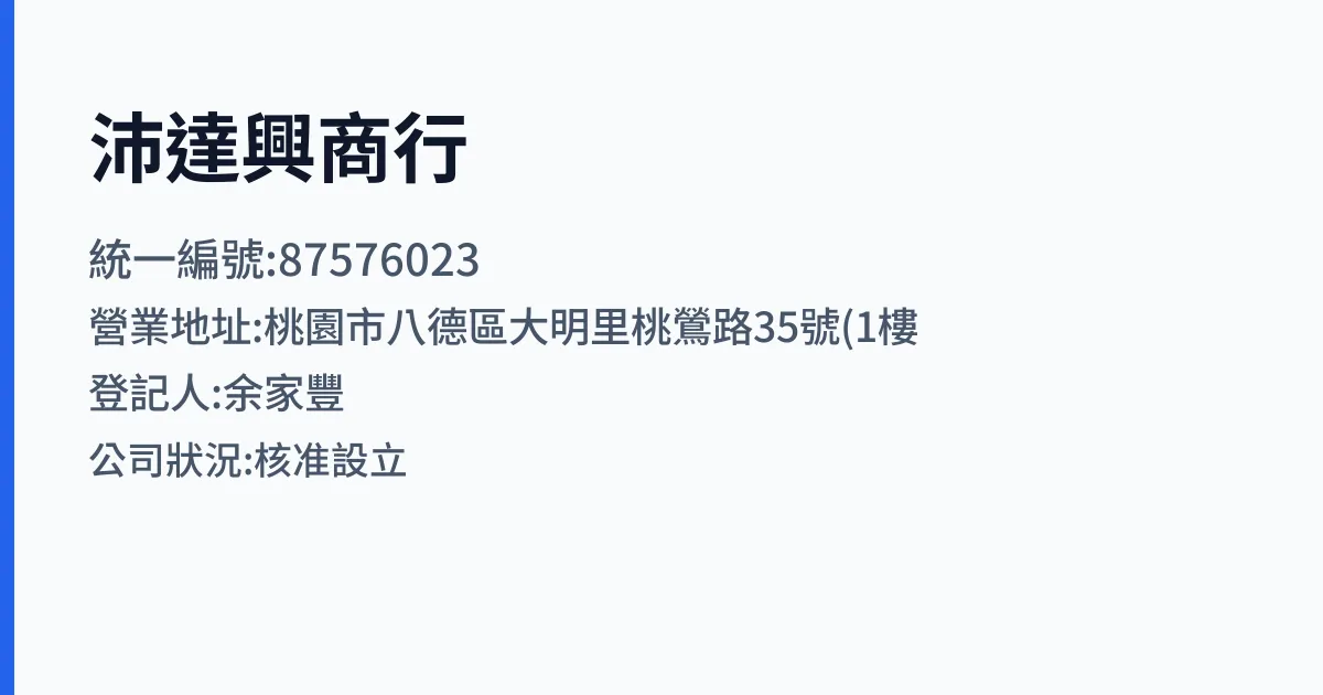 沛達興商行 - 統編 87576023(桃園市) 公司登記資料與營業項目詳細圖表