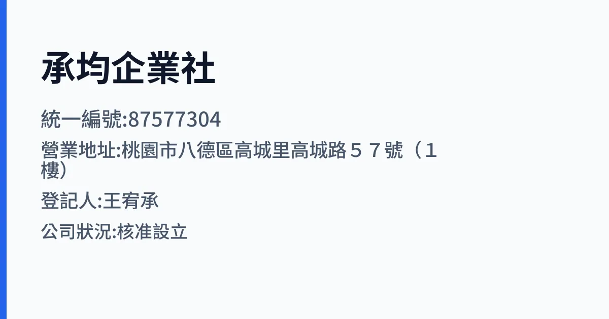 承均企業社 - 統編 87577304（桃園市） 公司登記資料與營業項目詳細圖表