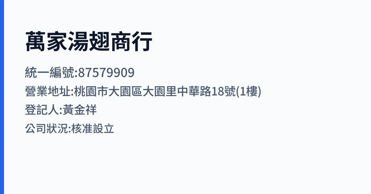 萬家湯翅商行 - 統編 87579909(桃園市) 公司登記資料與營業項目詳細圖表