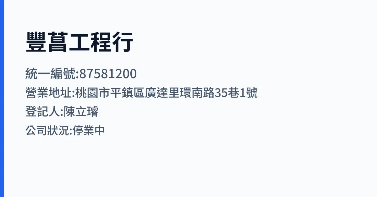 豐菖工程行 - 統編 87581200(桃園市) 公司登記資料與營業項目詳細圖表
