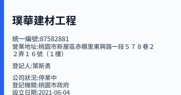 璞華建材工程的照片-統編 87582881(桃園市) 公司登記資料與營業項目詳細圖表