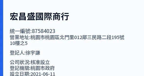 宏昌盛國際商行的照片-統編 87584023(桃園市) 公司登記資料與營業項目詳細圖表