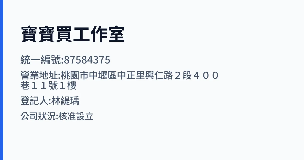 寶寶買工作室 - 統編 87584375(桃園市) 公司登記資料與營業項目詳細圖表