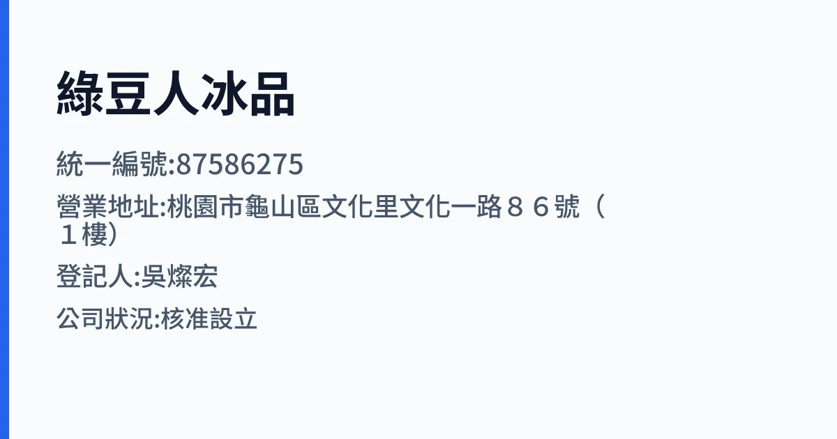 綠豆人冰品 - 統編 87586275(桃園市) 公司登記資料與營業項目詳細圖表
