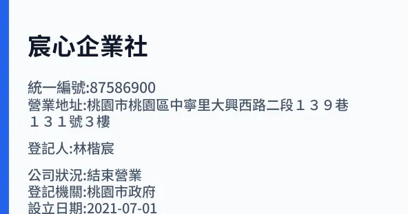 宸心企業社的照片-統編 87586900(桃園市) 公司登記資料與營業項目詳細圖表