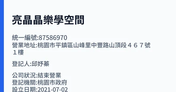亮晶晶樂學空間的照片-統編 87586970(桃園市) 公司登記資料與營業項目詳細圖表