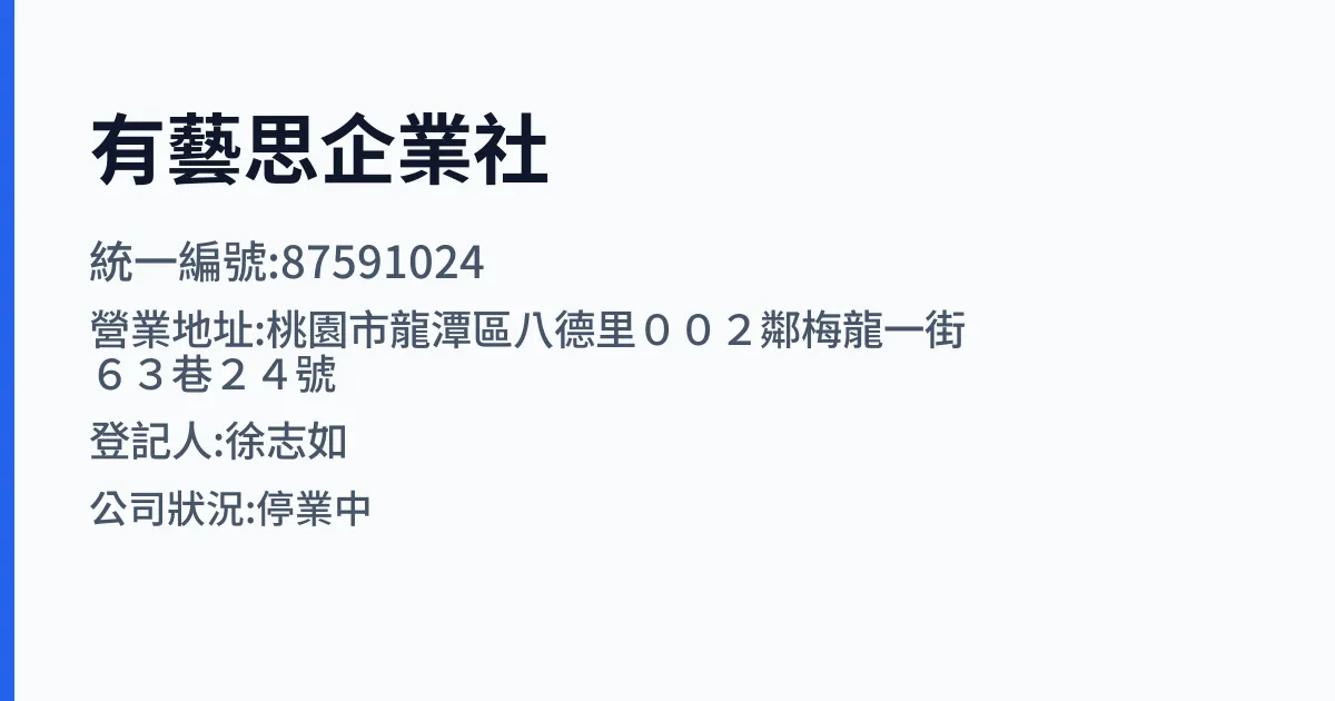 有藝思企業社 - 統編 87591024（桃園市） 公司登記資料與營業項目詳細圖表
