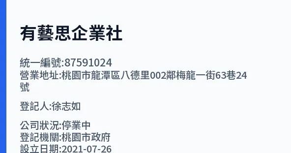 有藝思企業社的照片-統編 87591024(桃園市) 公司登記資料與營業項目詳細圖表