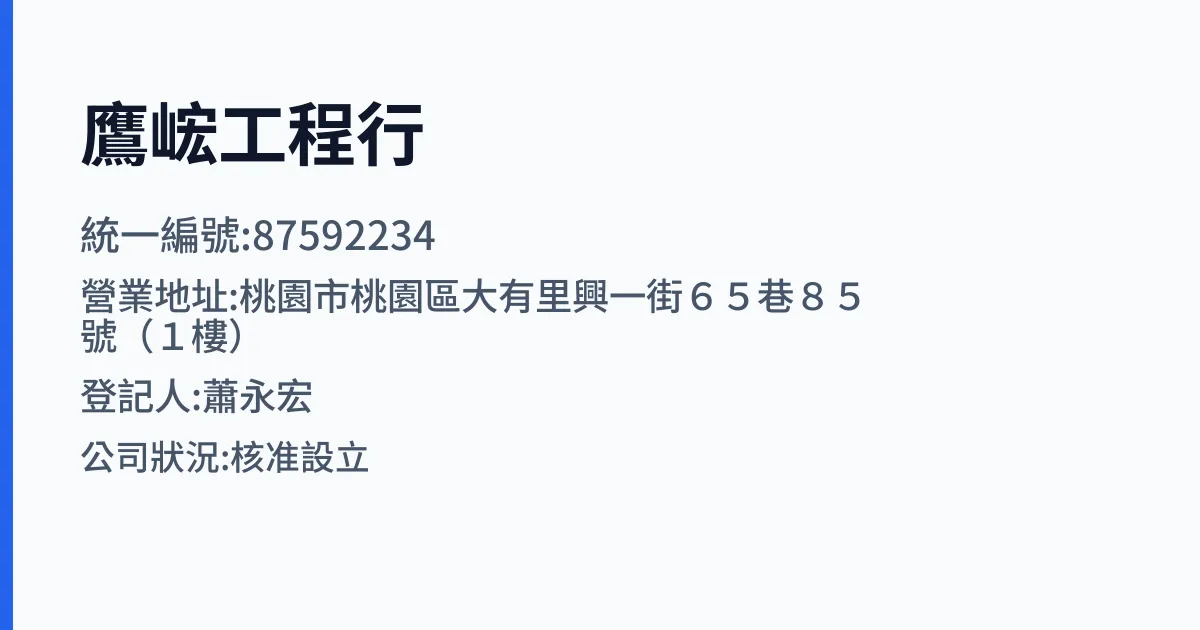 鷹峵工程行 - 統編 87592234(桃園市) 公司登記資料與營業項目詳細圖表