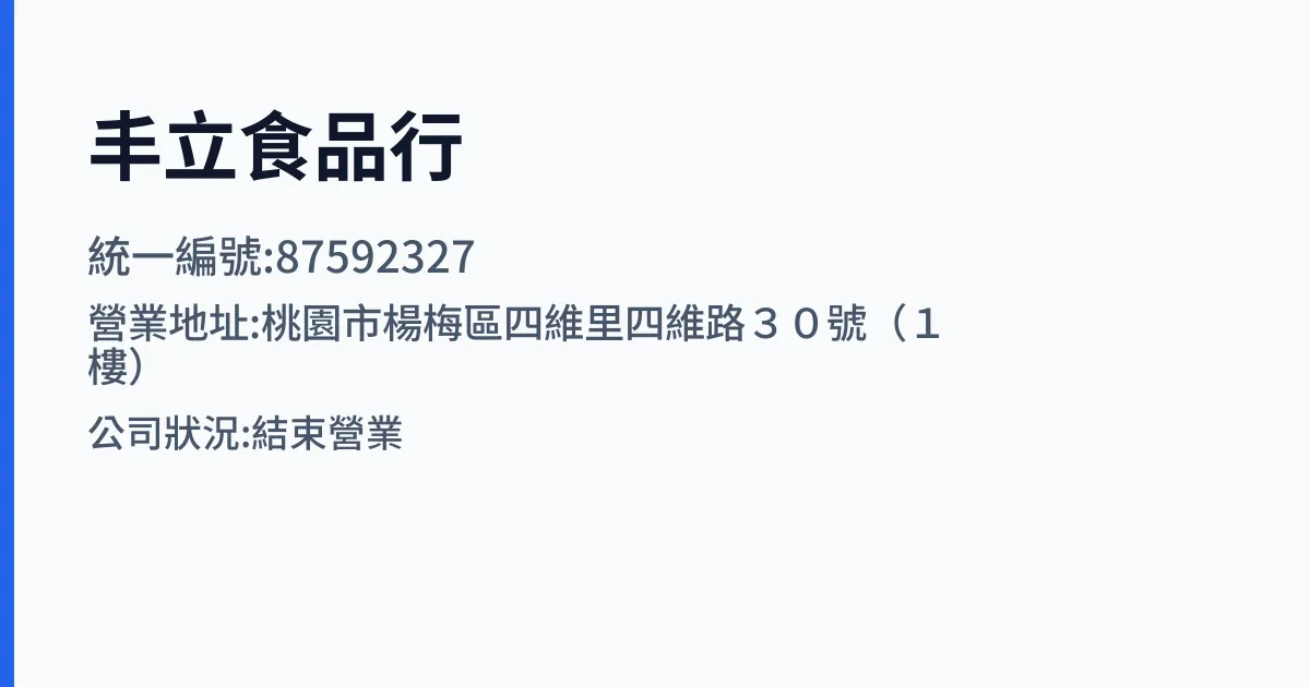 丰立食品行 - 統編 87592327(桃園市) 公司登記資料與營業項目詳細圖表