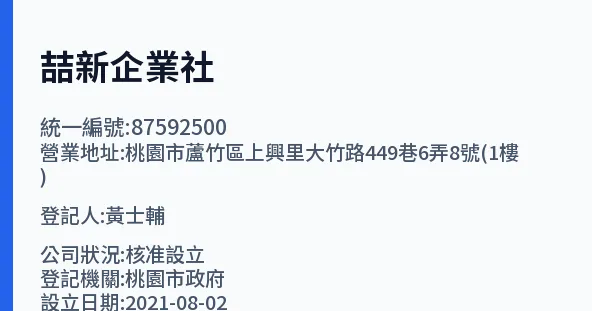 喆新企業社的照片-統編 87592500(桃園市) 公司登記資料與營業項目詳細圖表