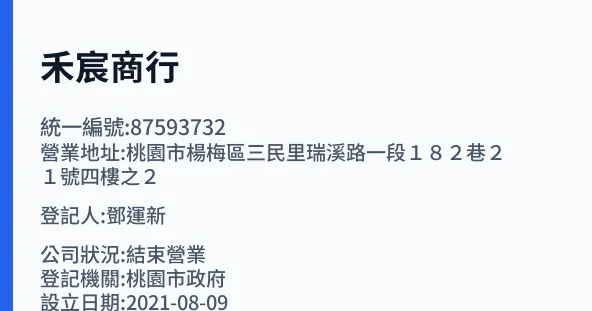 禾宸商行的照片-統編 87593732(桃園市) 公司登記資料與營業項目詳細圖表