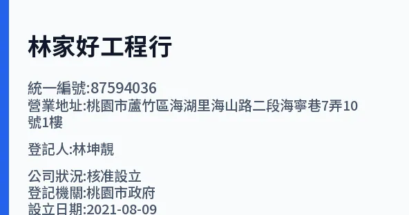 林家好工程行的照片-統編 87594036(桃園市) 公司登記資料與營業項目詳細圖表