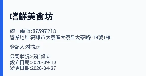嚐鮮美食坊的照片-統編 87597218(高雄市) 公司登記資料與營業項目詳細圖表