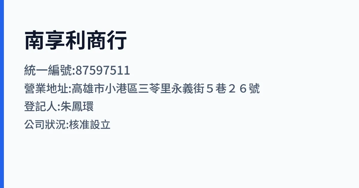 南享利商行 - 統編 87597511(高雄市) 公司登記資料與營業項目詳細圖表