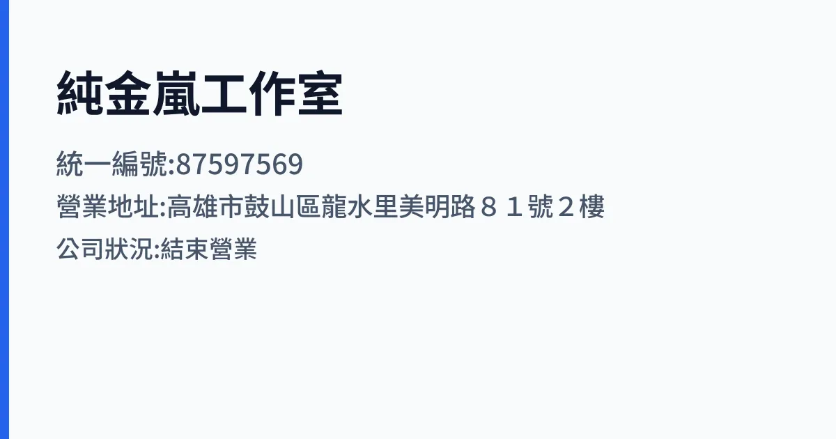 純金嵐工作室 - 統編 87597569（高雄市） 公司登記資料與營業項目詳細圖表