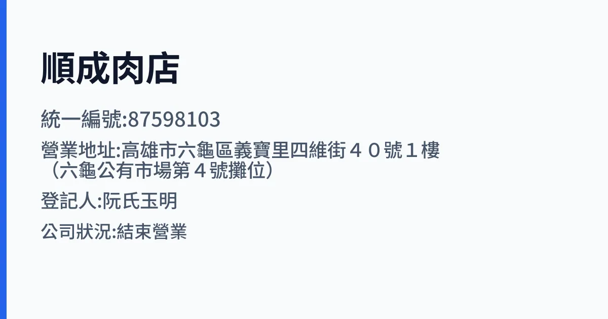 順成肉店 - 統編 87598103（高雄市） 公司登記資料與營業項目詳細圖表