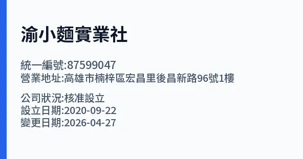 渝小麵實業社的照片-統編 87599047(高雄市) 公司登記資料與營業項目詳細圖表