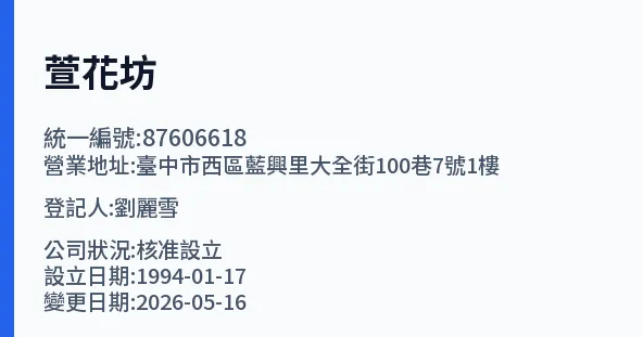 萱花坊的照片-統編 87606618(臺中市) 公司登記資料與營業項目詳細圖表