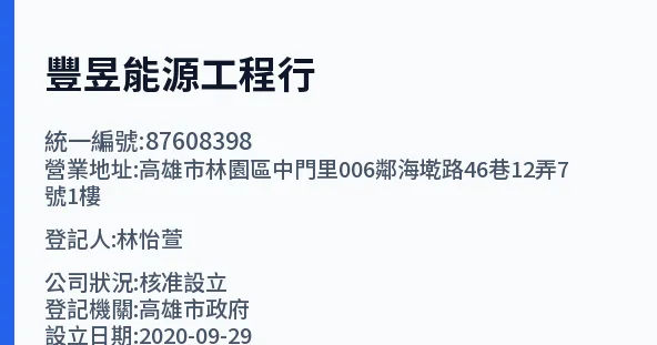 豐昱能源工程行的照片-統編 87608398(高雄市) 公司登記資料與營業項目詳細圖表