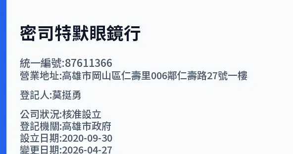 密司特默眼鏡行的照片-統編 87611366(高雄市) 公司登記資料與營業項目詳細圖表