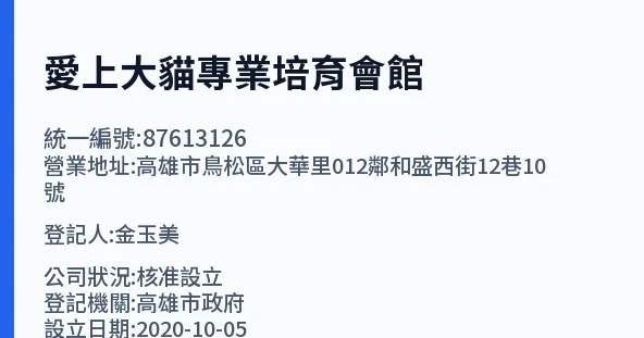 愛上大貓專業培育會館的照片-統編 87613126(高雄市) 公司登記資料與營業項目詳細圖表