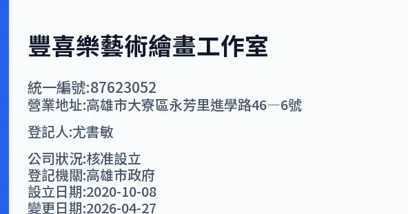 豐喜樂藝術繪畫工作室的照片-統編 87623052(高雄市) 公司登記資料與營業項目詳細圖表