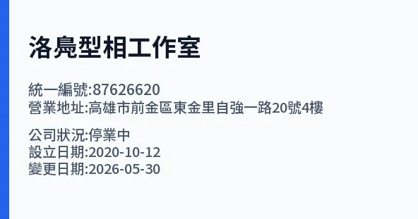 洛鳧型相工作室的照片-統編 87626620(高雄市) 公司登記資料與營業項目詳細圖表