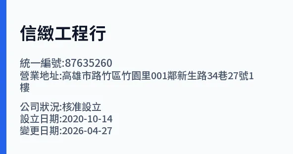 信緻工程行的照片-統編 87635260(高雄市) 公司登記資料與營業項目詳細圖表