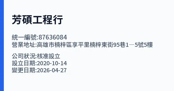 芳碩工程行的照片-統編 87636084(高雄市) 公司登記資料與營業項目詳細圖表