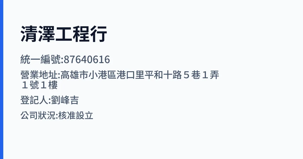 清澤工程行 - 統編 87640616(高雄市) 公司登記資料與營業項目詳細圖表