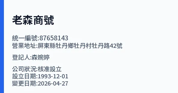 老森商號的照片-統編 87658143(屏東縣) 公司登記資料與營業項目詳細圖表