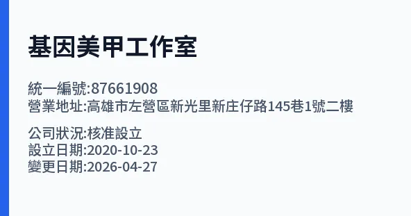 基因美甲工作室的照片-統編 87661908(高雄市) 公司登記資料與營業項目詳細圖表