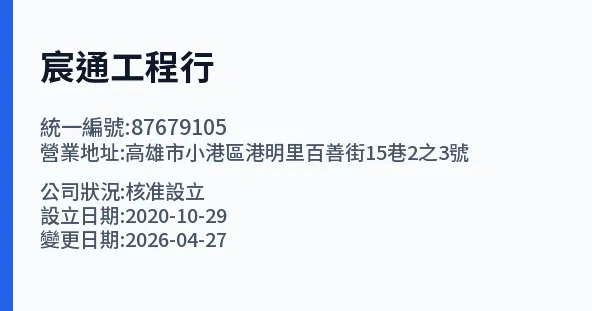 宸通工程行的照片-統編 87679105(高雄市) 公司登記資料與營業項目詳細圖表