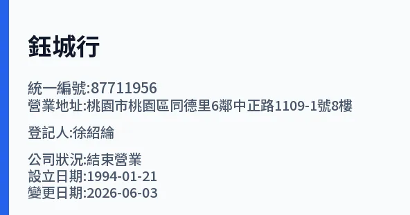鈺城行的照片-統編 87711956(桃園市) 公司登記資料與營業項目詳細圖表