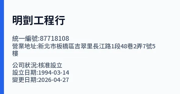 明剴工程行的照片-統編 87718108(新北市) 公司登記資料與營業項目詳細圖表