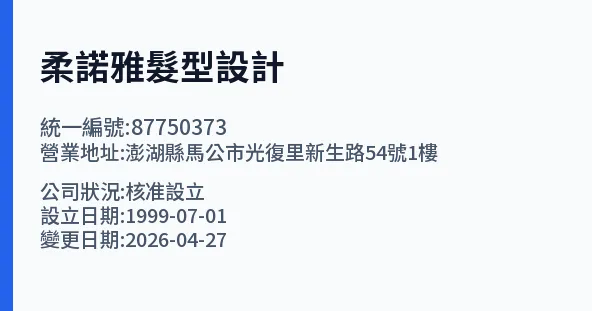 柔諾雅髮型設計的照片-統編 87750373(澎湖縣) 公司登記資料與營業項目詳細圖表