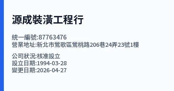 源成裝潢工程行的照片-統編 87763476(新北市) 公司登記資料與營業項目詳細圖表