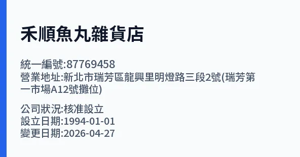 禾順魚丸雜貨店的照片-統編 87769458(新北市) 公司登記資料與營業項目詳細圖表