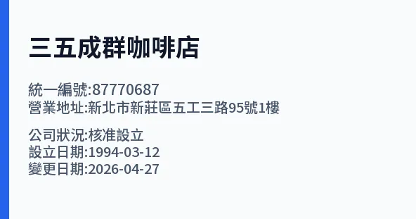 三五成群咖啡店的照片-統編 87770687(新北市) 公司登記資料與營業項目詳細圖表