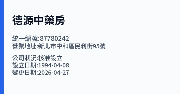 德源中藥房的照片-統編 87780242(新北市) 公司登記資料與營業項目詳細圖表