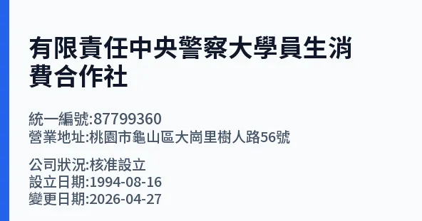 有限責任中央警察大學員生消費合作社的照片-統編 87799360(桃園市) 公司登記資料與營業項目詳細圖表