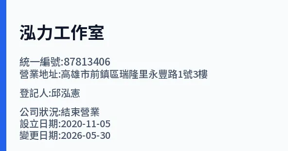 泓力工作室的照片-統編 87813406(高雄市) 公司登記資料與營業項目詳細圖表