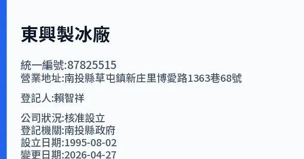 東興製冰廠的照片-統編 87825515(南投縣) 公司登記資料與營業項目詳細圖表