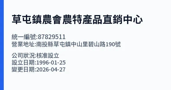 草屯鎮農會農特產品直銷中心的照片-統編 87829511(南投縣) 公司登記資料與營業項目詳細圖表