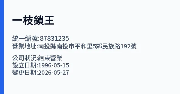 一枝鎖王的照片-統編 87831235(南投縣) 公司登記資料與營業項目詳細圖表
