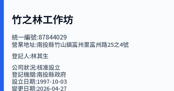 竹之林工作坊的照片-統編 87844029(南投縣) 公司登記資料與營業項目詳細圖表