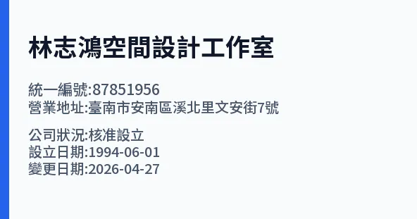 林志鴻空間設計工作室的照片-統編 87851956(臺南市) 公司登記資料與營業項目詳細圖表