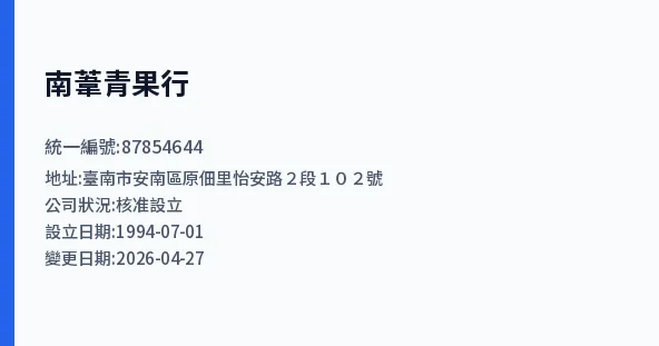 南葦青果行的照片-統編 87854644(臺南市) 公司登記資料與營業項目詳細圖表