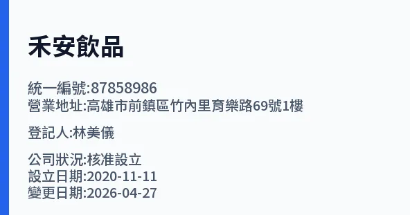 禾安飲品的照片-統編 87858986(高雄市) 公司登記資料與營業項目詳細圖表